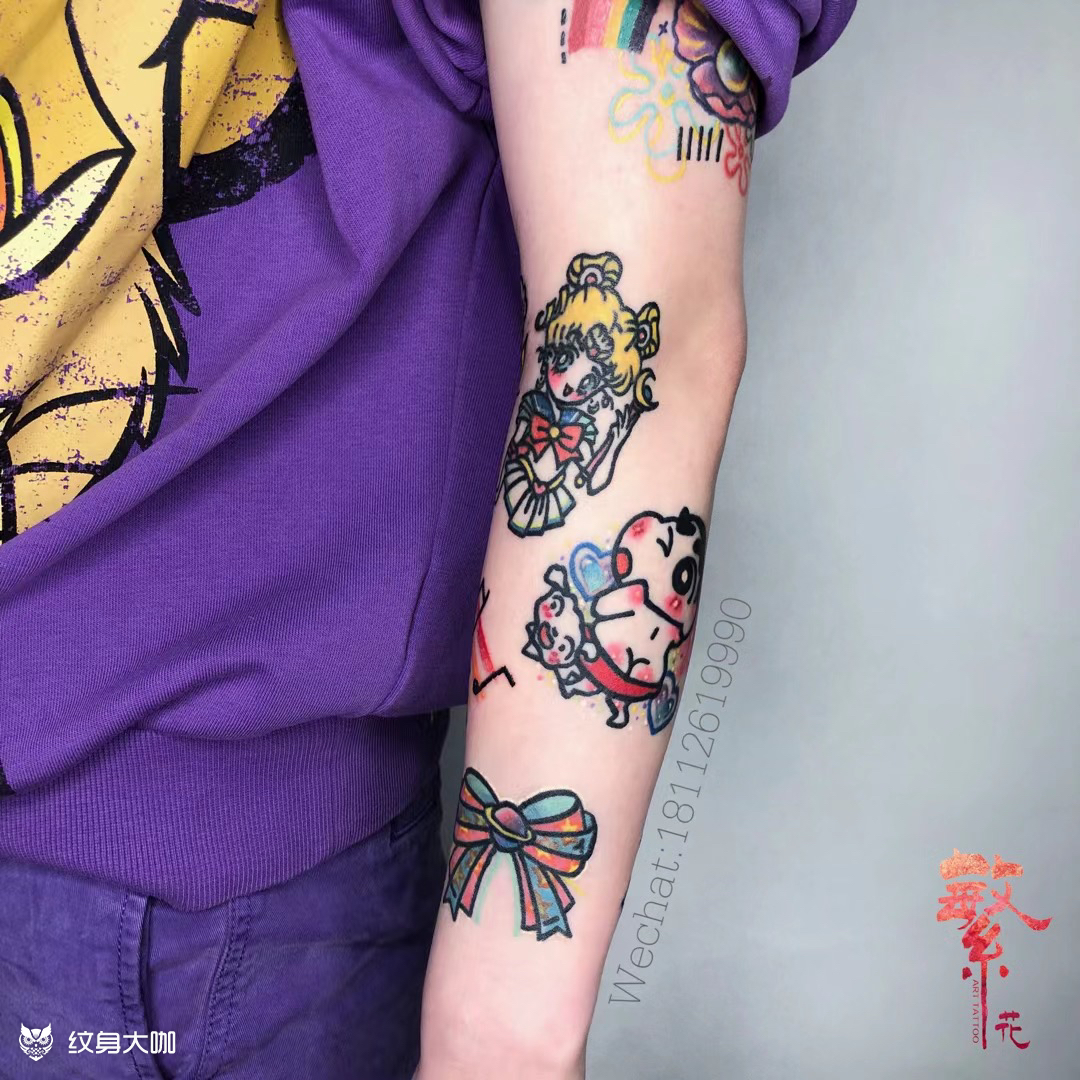 卡通拼接花臂 卡通小可爱 极纹身吧社区 纹身大咖